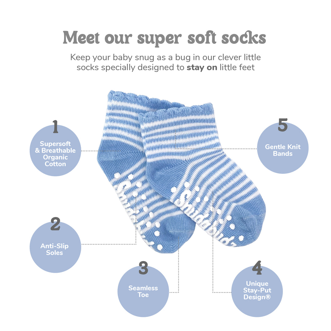 Snugabugz Baby Socks That Stay On With Non Slip Soles Grey Stripe 3 Pack